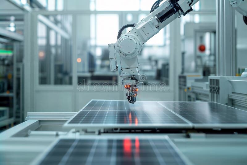 Precision Robotics in Solar Panel Assembly Process, Generative Ai Stock ...
