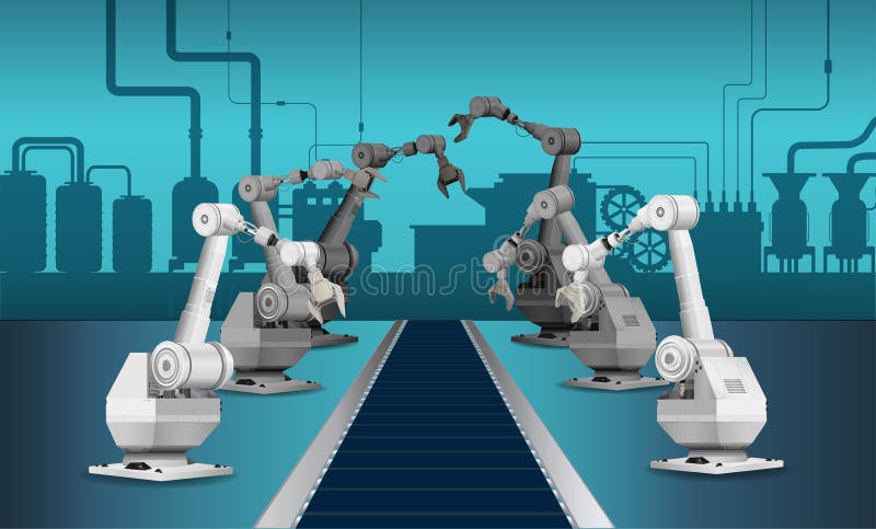 Robot Assembly Line with Car Engine or Machine Stock Illustration ...