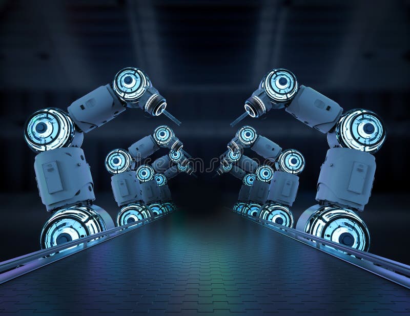Robot assembly line stock illustration. Illustration of futuristic ...