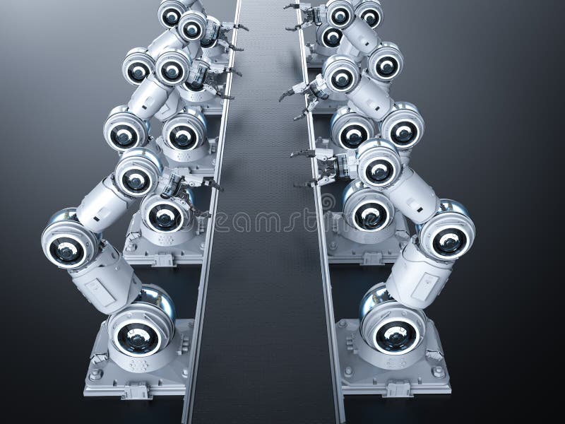 Robot Assembly Line with Car Engine or Machine Stock Illustration ...