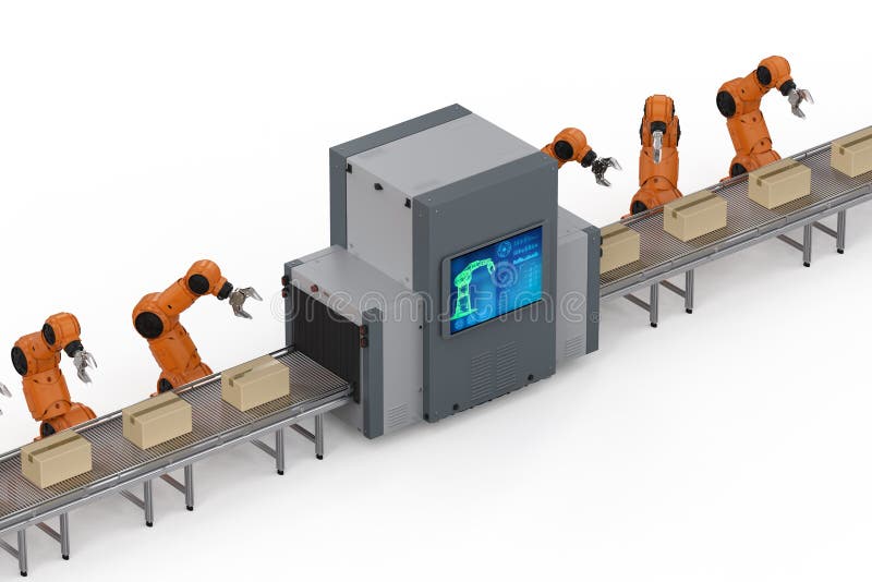 Robot Assembly Line with Car Engine or Machine Stock Illustration ...