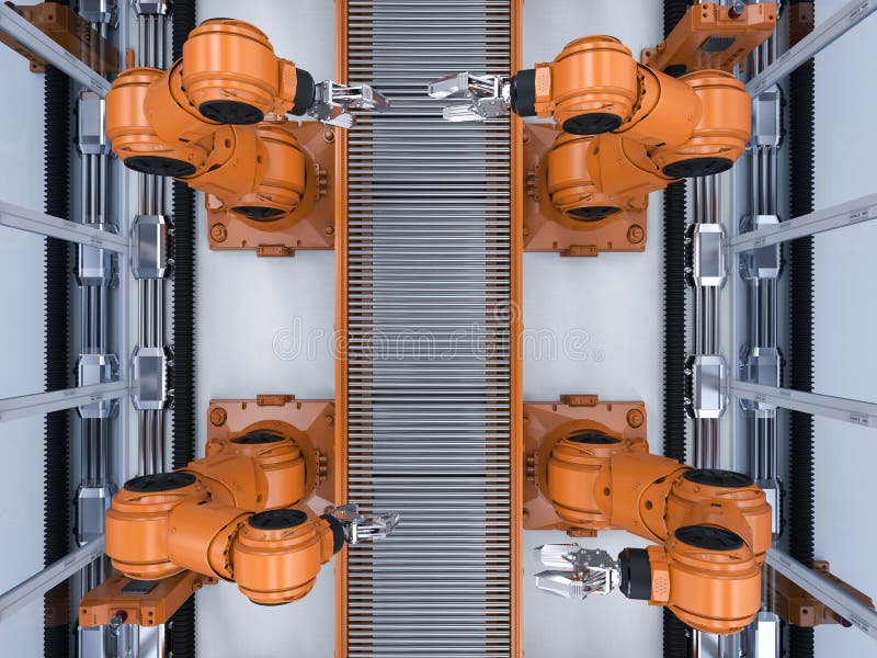 Robot Assembly Line with Car Engine or Machine Stock Illustration ...