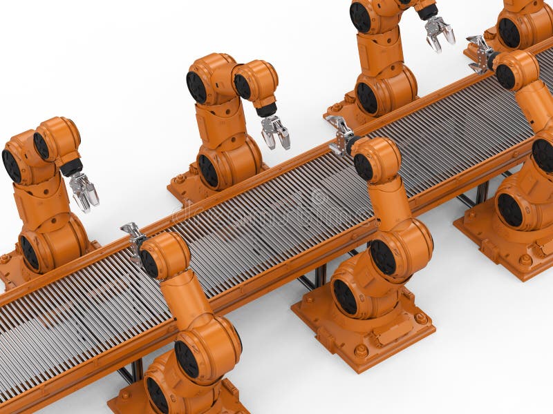 Robot Assembly Line with Car Engine or Machine Stock Illustration ...