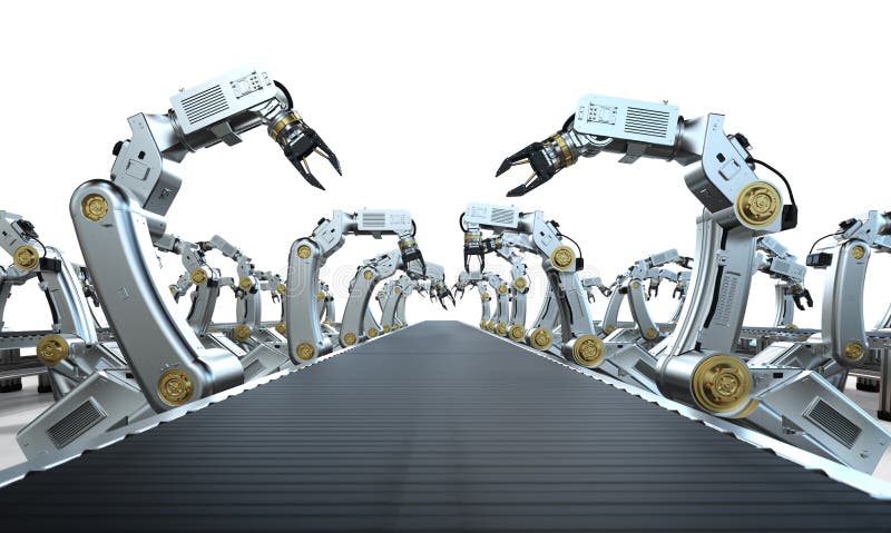 Robot Assembly Line with Car Engine or Machine Stock Illustration ...