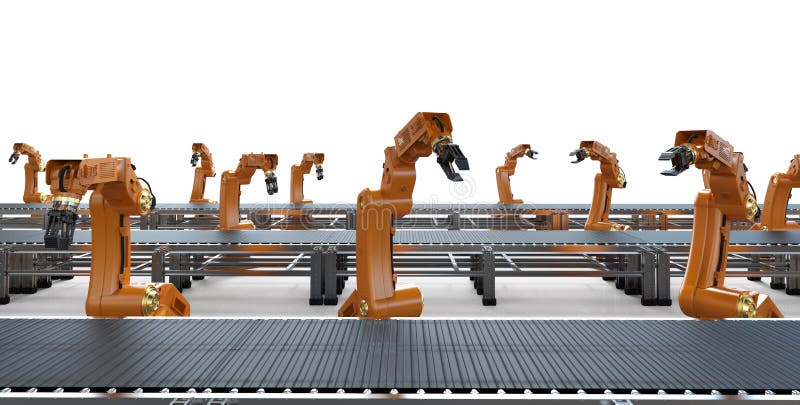 Robot Assembly Line with Car Engine or Machine Stock Illustration ...