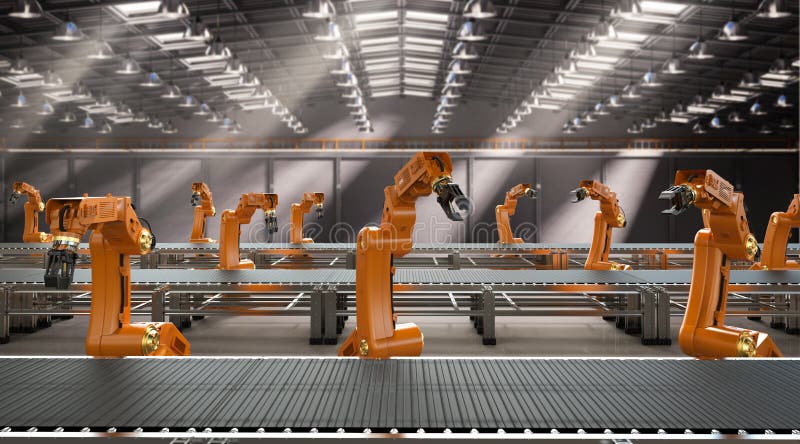 Robot Assembly Line with Car Engine or Machine Stock Illustration ...