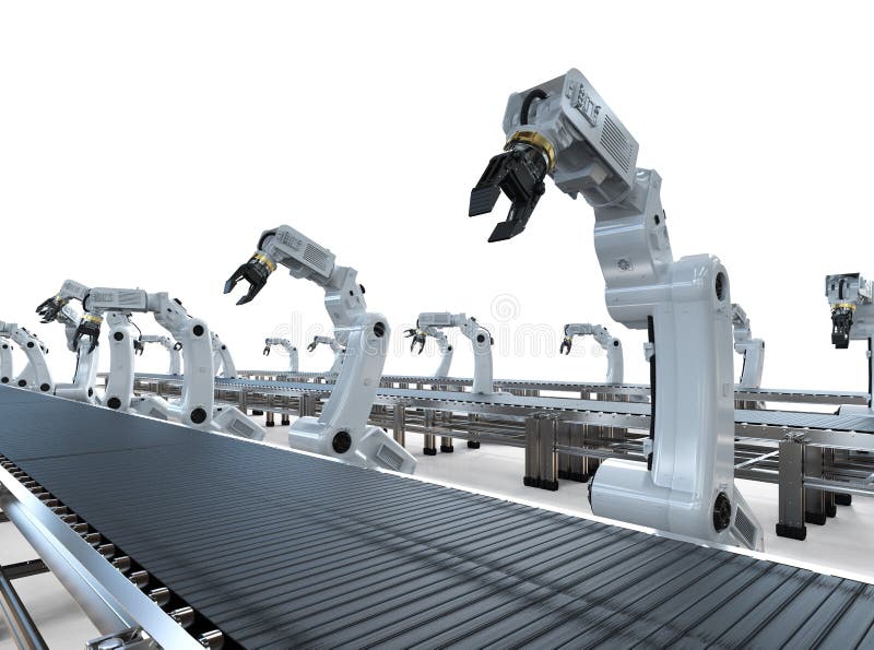 Robot Assembly Line with Car Engine or Machine Stock Illustration ...