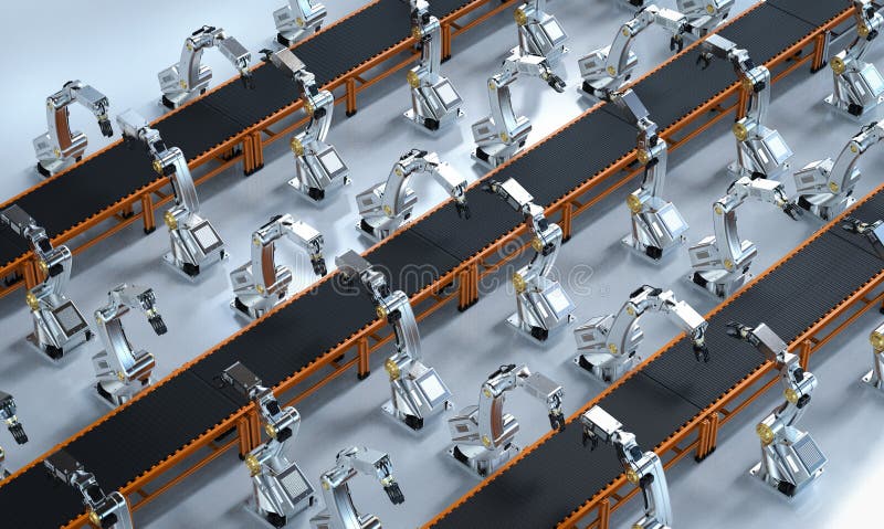 Robot Assembly Line with Car Engine or Machine Stock Illustration ...