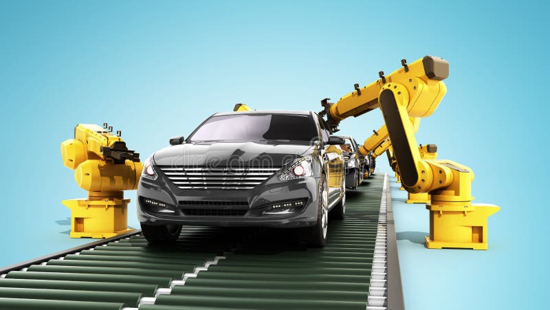 Robot Assembly Line in Car Factory 3d Render on White No Shadow Stock ...