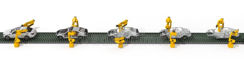 Robot Assembly Line in Car Factory 3d Render on White Stock ...