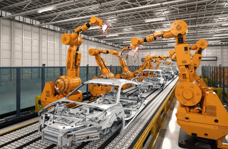 Robot Assembly Line in Car Factory Stock Illustration - Illustration of ... Robot Assembly Line in Car Factory Stock Illustration - Illustration of ...