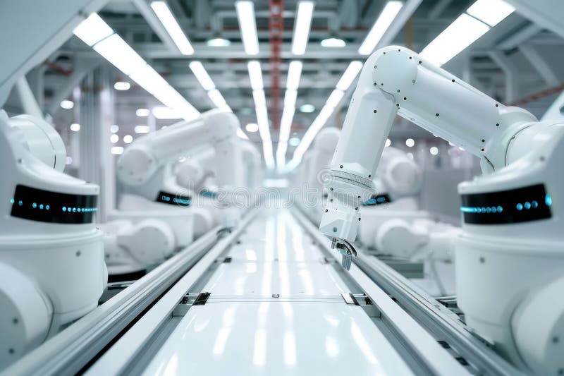 Robot Assembly Line in Car White Modern Factory Stock Illustration ...