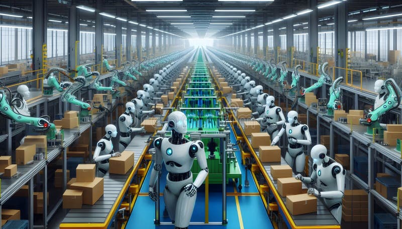 Robot Assembly Line stock illustration. Illustration of clothing ...