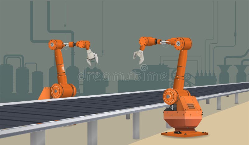 Robot Assembly Line In Factory Stock Vector - Illustration of automatic ...
