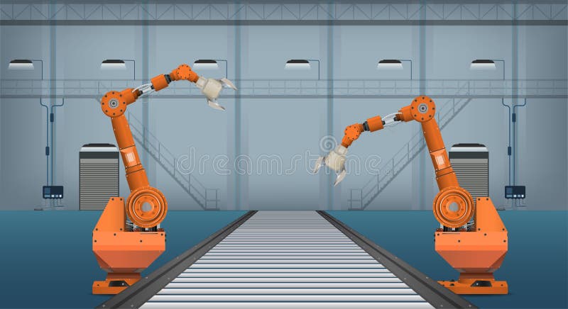 Robot Assembly Line in Factory Stock Vector - Illustration of ...