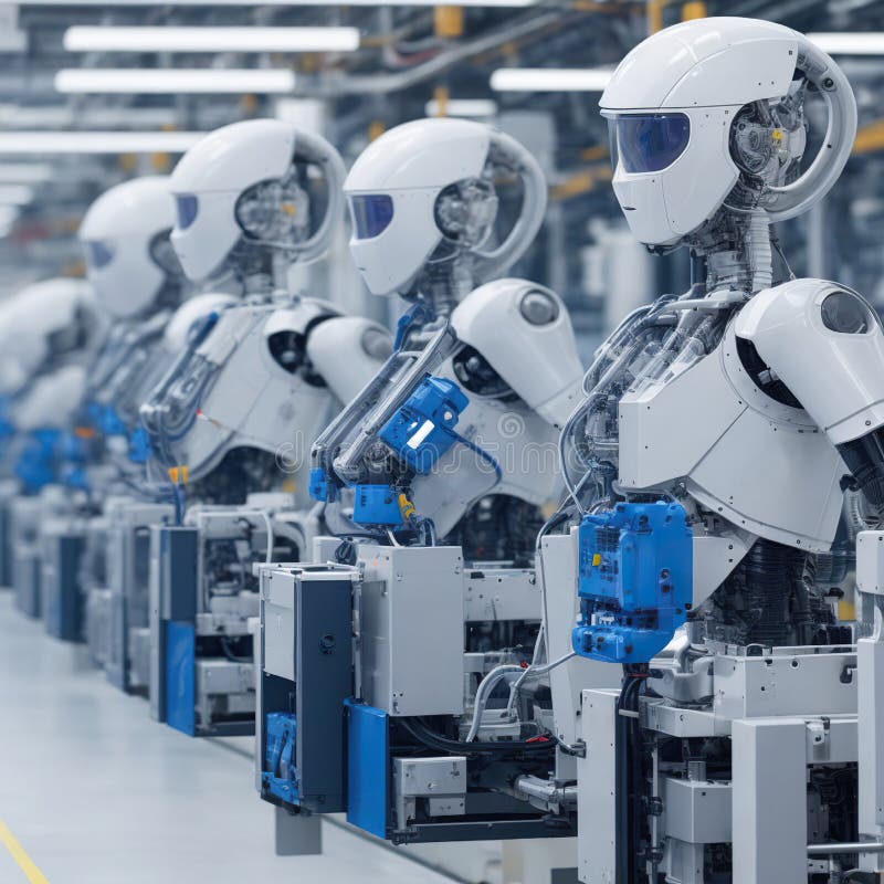Robot Assembly Line. Rise of the Robot Concept Stock Photo - Image of ...