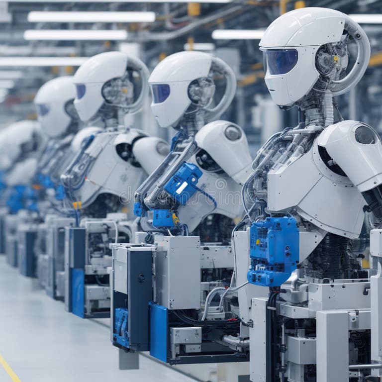 Robot Assembly Line. Rise of the Robot Concept Stock Photo - Image of ...