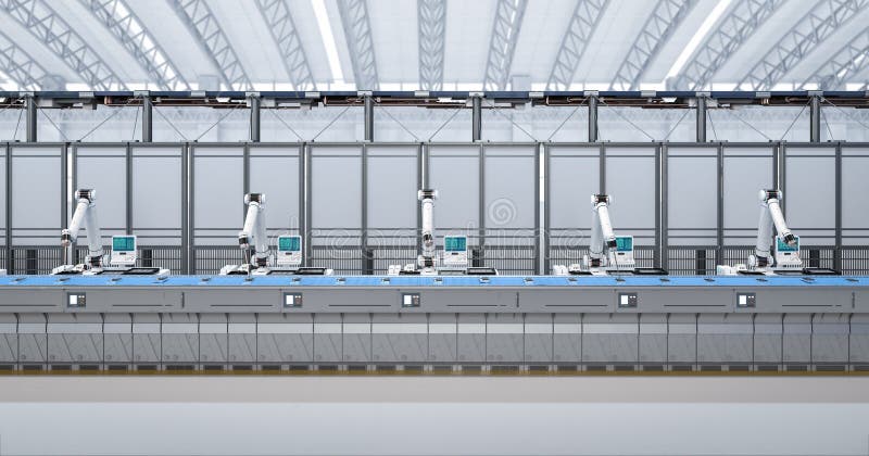 Robot Assembly Line with Smartphone in Factory Stock Illustration ...