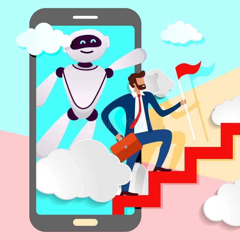 Robot Assistant in Business from Screen of Mobile Device Prompts Head ...