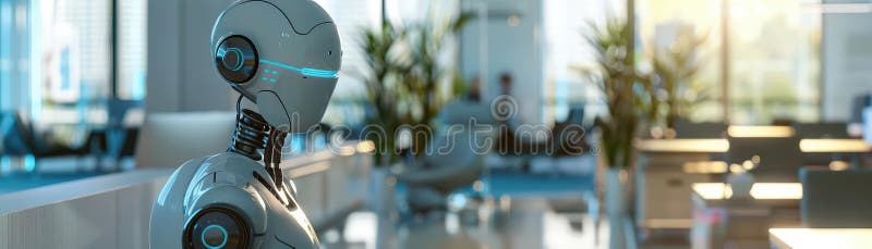 Robot Assistant in a Futuristic Office Setting Depicted with a 3D Model ...