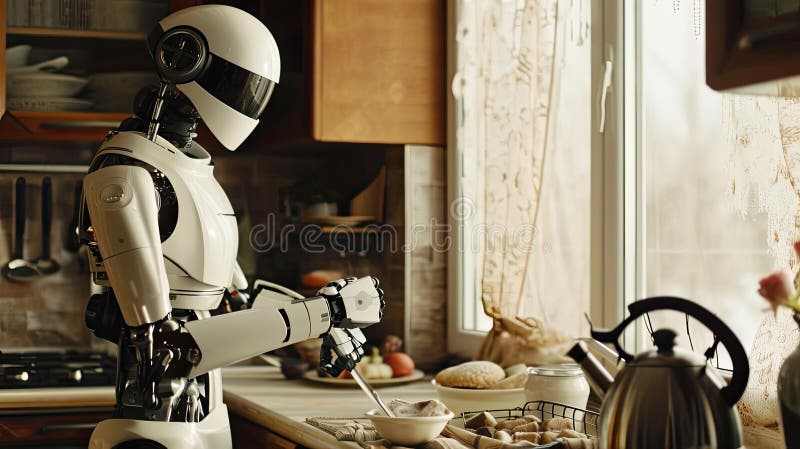 Robot Helper Helps in the Kitchen Stock Illustration - Illustration of ...