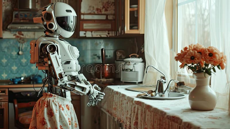 Robot Helper Helps in the Kitchen Stock Illustration - Illustration of ...