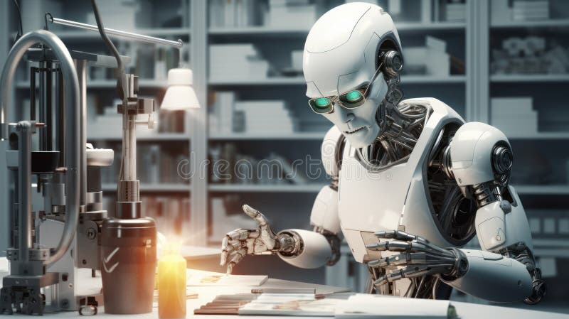 Robot Assistant Helps a Person in a Laboratory, Future Concept Stock ...