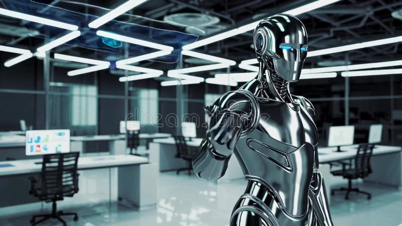 Robot Assistant Interacting with Hologram in Slow Motion Stock Footage ...