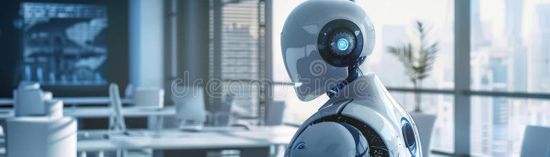 Robot Assistant Visualized with a 3D Model in a Futuristic Office ...
