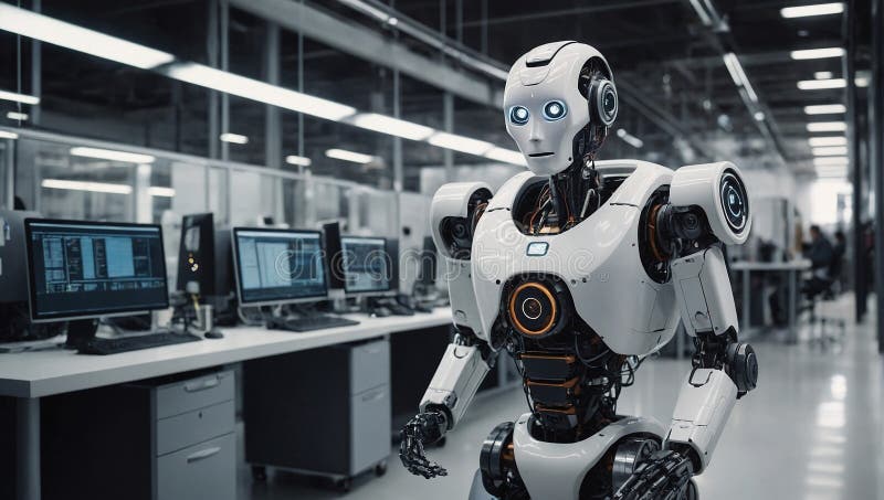 A Robot Assistant Walks in the Office Stock Illustration - Illustration ...