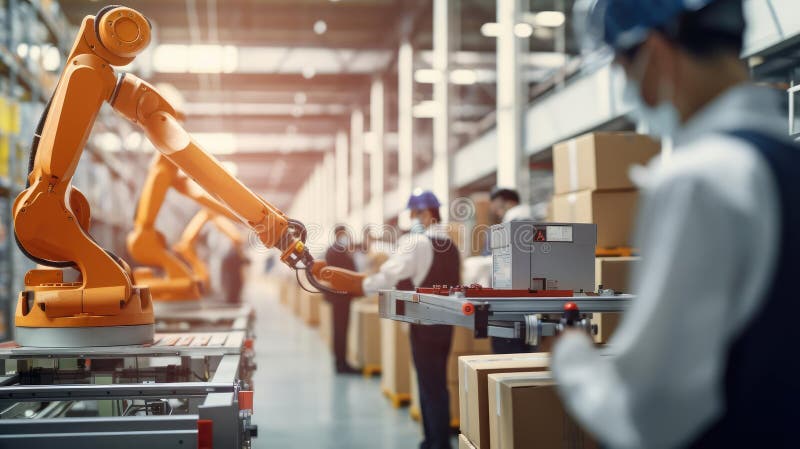 Robot Assistant in the Work Environment Helps People Stock Illustration ...