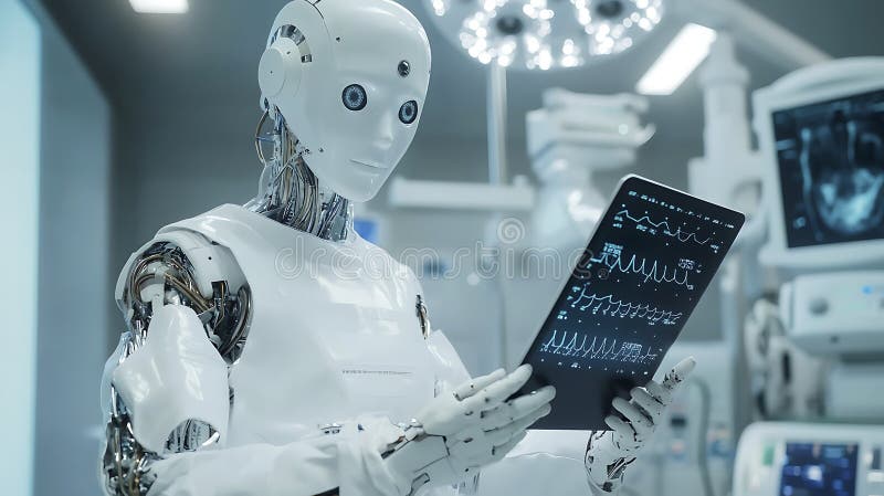 Robot-Assisted Doctor Using Digital Tablet for Precision Surgery Stock ...