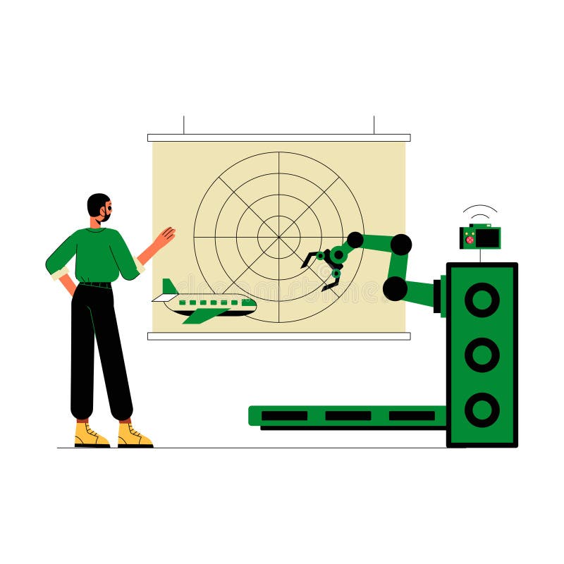 Robot Assisted Flight Planning with Radar Screen and Male Character in ...