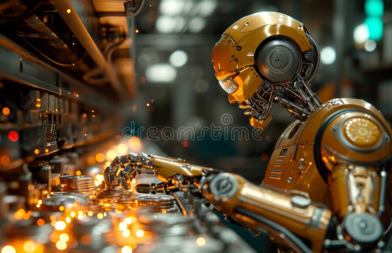 Robot Assisting Factory Machine Operation with Precision. Stock Photo ...