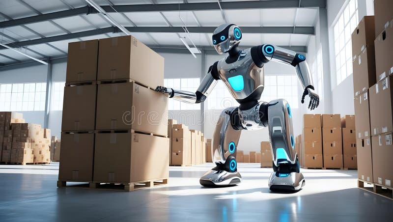 Robot Assisting in Warehouse Automation Industrial Facility Digital Art ...