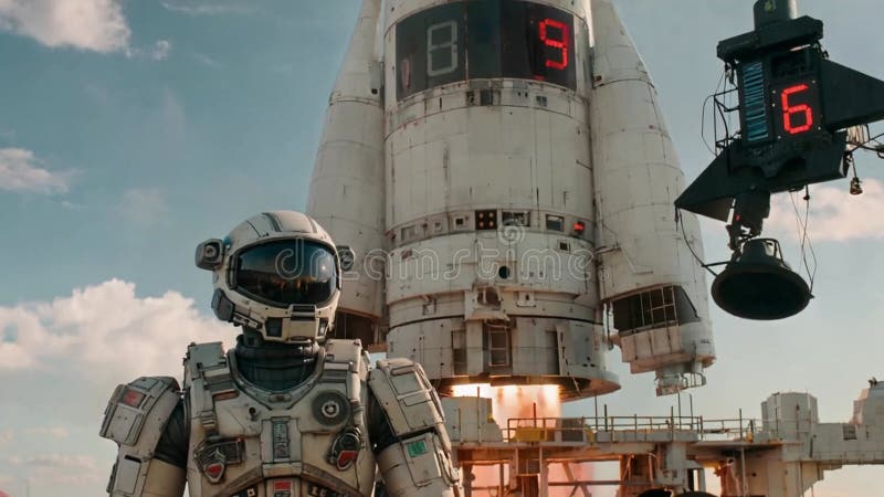 Robot Astronaut Rocket Launch Preparation Stock Footage - Video of ...