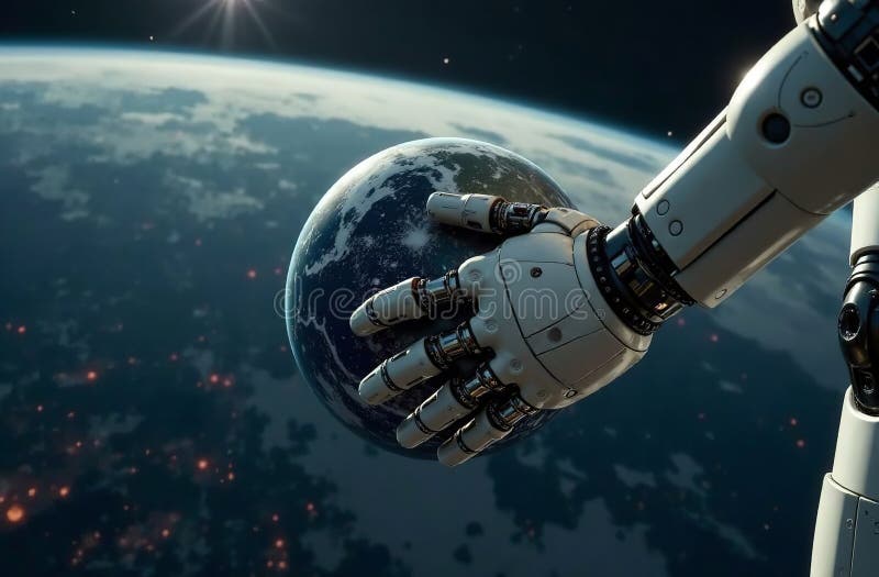 Robot Astronaut Space, Artificial Intelligence Hold Planet Hands. AI ...