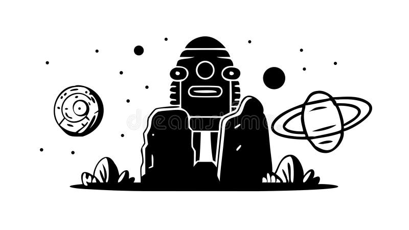 A Robot Astronaut in a Suit Looking Out at a Field of Planets. Vector ...