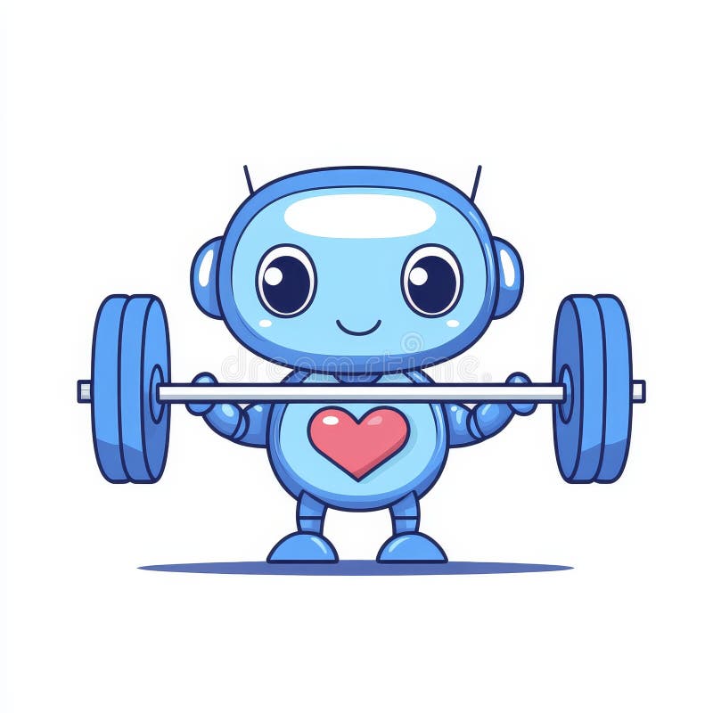 Robot Athlete Lifting Weights, Presented in a Flat, Modern Design and ...