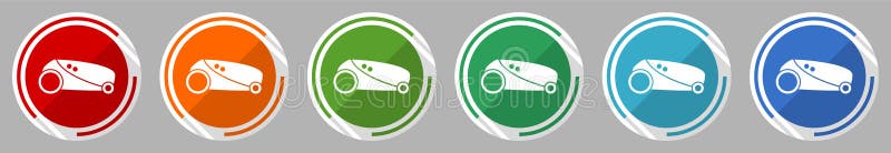 Robot, Automatic Grass Mower Icon Set, Vector Illustration in 6 Colors ...