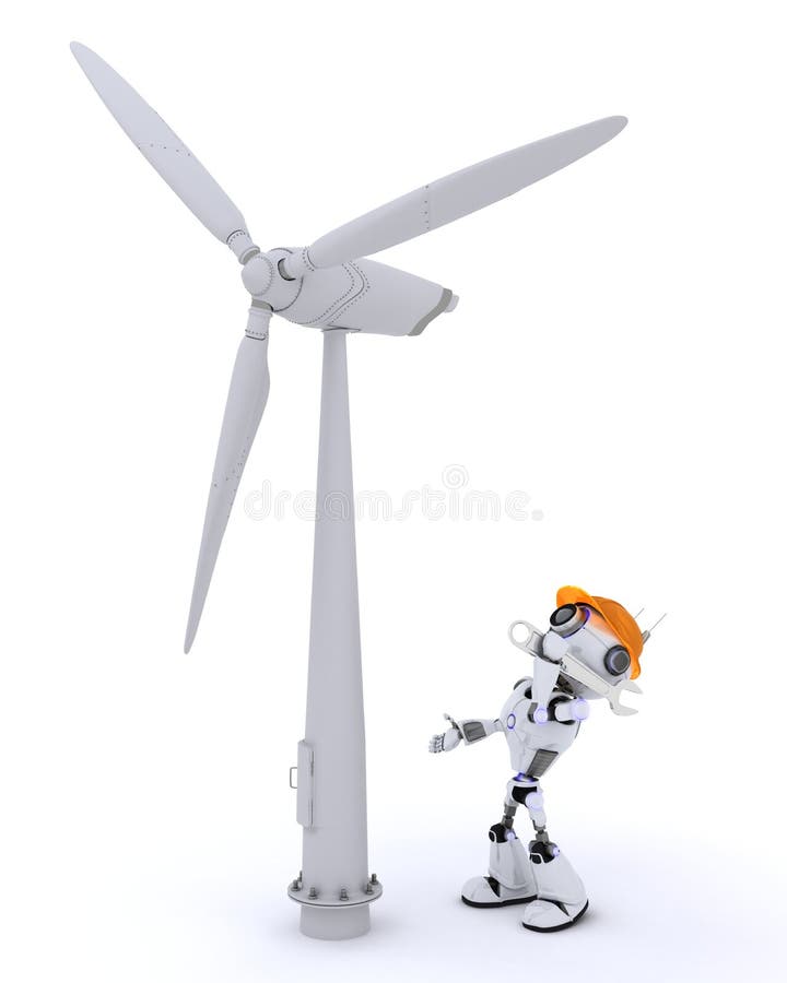 Robot avec éolienne illustration stock. Illustration of technologie ...