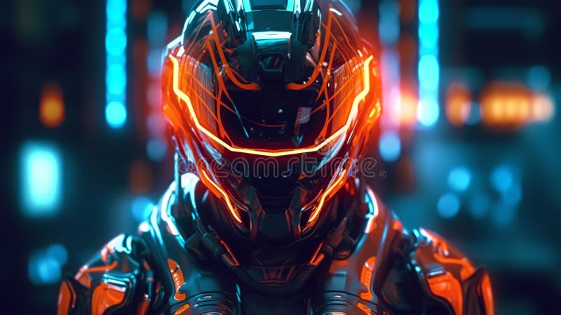 A Robot on the Background of a Fantastic City of the Future Stock ...