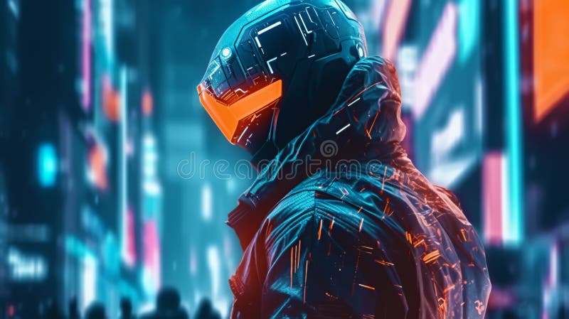 A Robot on the Background of a Fantastic City of the Future Stock Image ...