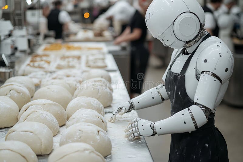 Robot Baker in Apron Working in Bakery Stock Illustration ...