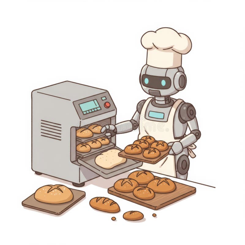 Robot Baker with Freshly Baked Bread in Pixel Art Style Stock ...