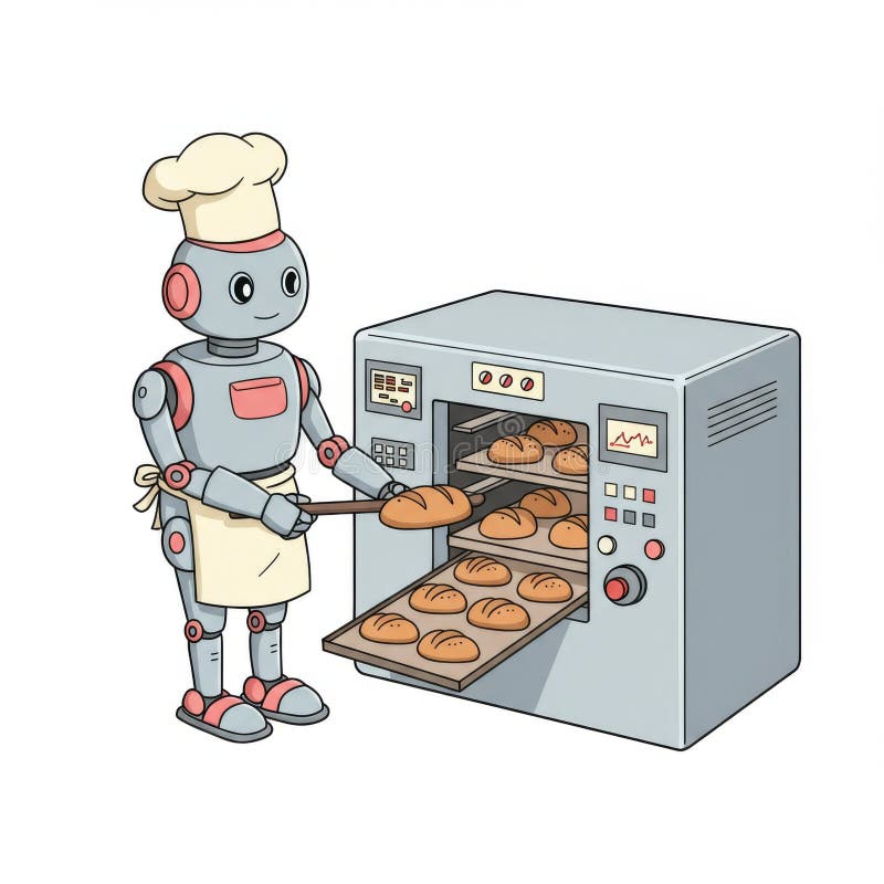 Robot Baker with Freshly Baked Bread in Pixel Art Style Stock ...