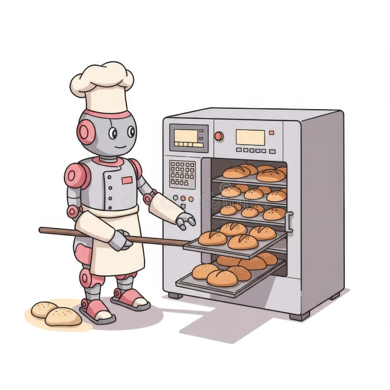 Robot Baker Removing Bread from Oven Stock Illustration - Illustration ...