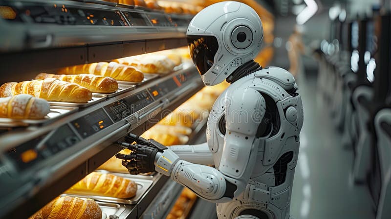 A Robot is in a Bakery, Reaching for a Loaf of Bread Stock Photo ...