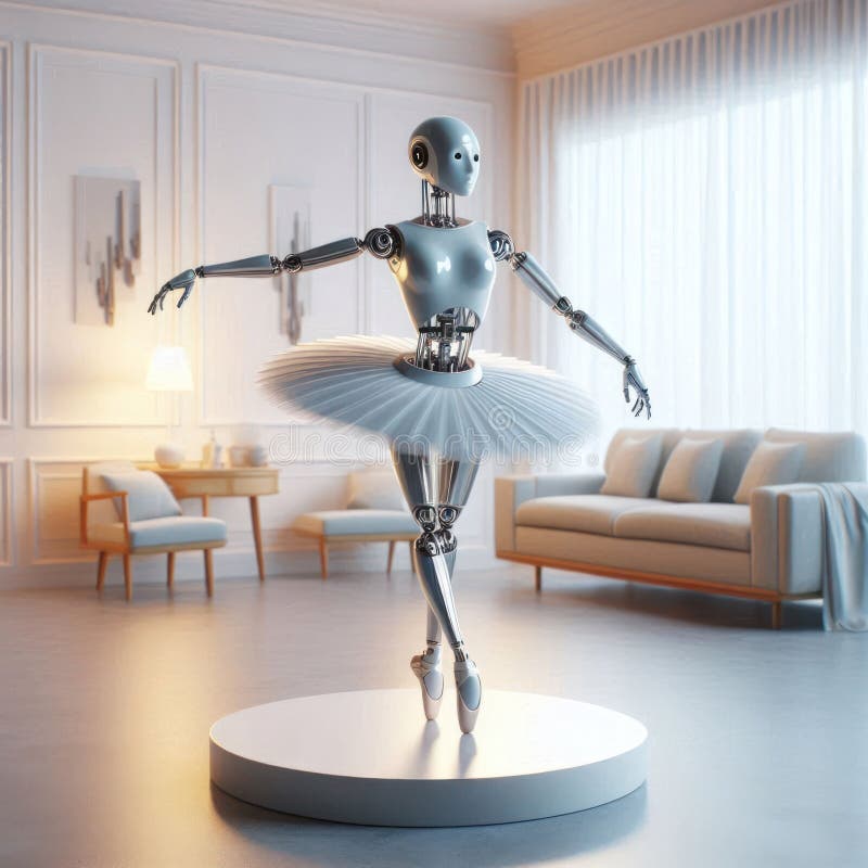 Robot Ballerina Dancing in Home Interior. Stock Image - Image of ...