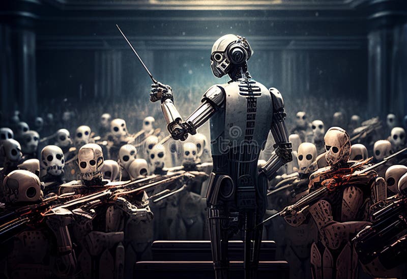 Robot Conductor Leads a Robotic Orchestra. AI Generated Stock ...